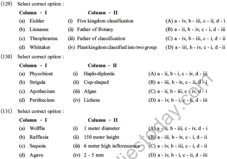 NEET Biology Classification Of Plant Kingdom MCQs Set A Multiple